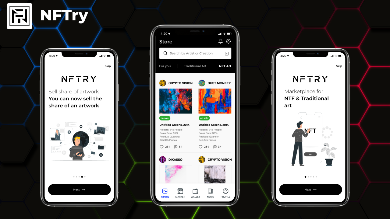 NFTry - NFT Marketplace app | NFT buying selling App | UI Kit | Android, iOS Compatible by techlyft1
